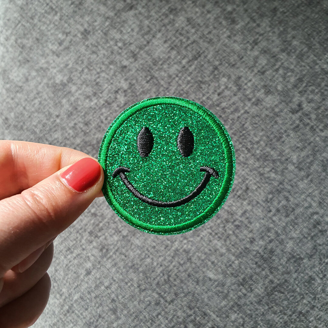 Patch thermocollant rond smiley brillant - vert
