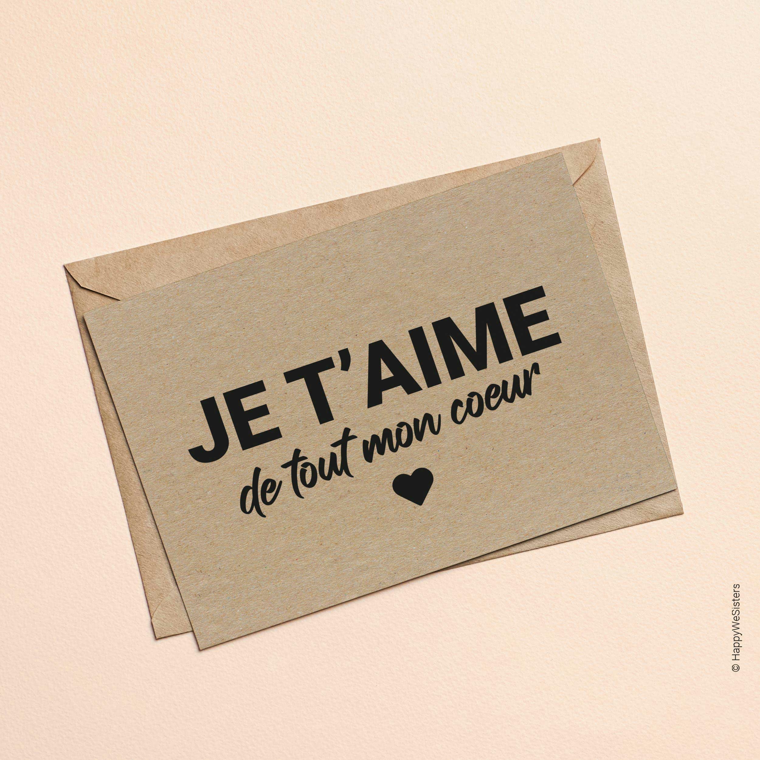 Carte d'amour - Je t'aime de tout mon coeur - happywesisters