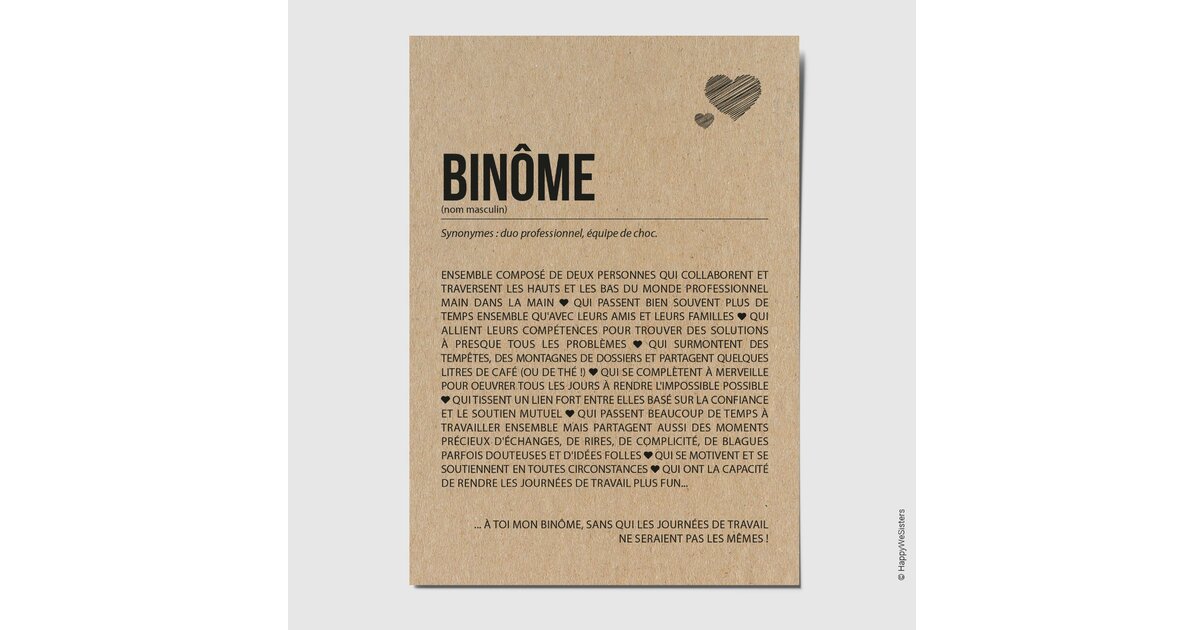 Carte définition binôme personnalisable - CARTES PAR OCCASION/RETRAITE ...