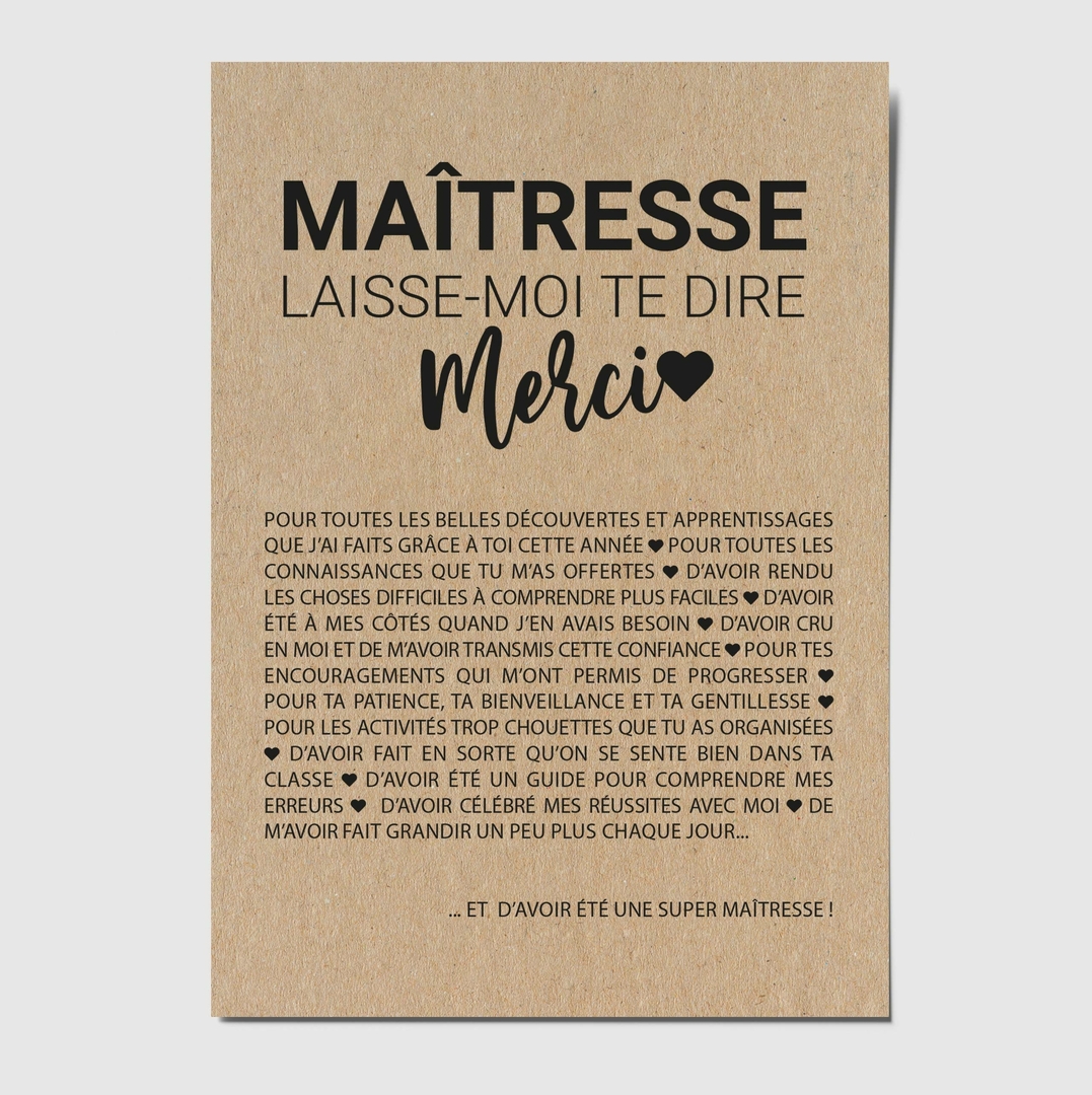 Carte merci maîtresse personnalisable - happywesisters