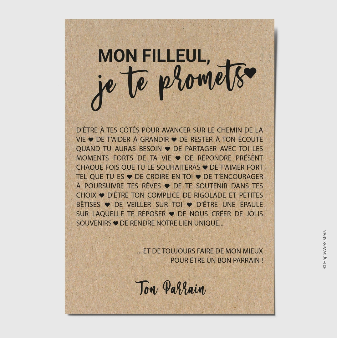 Carte Filleul/Parrain personnalisable - happywesisters