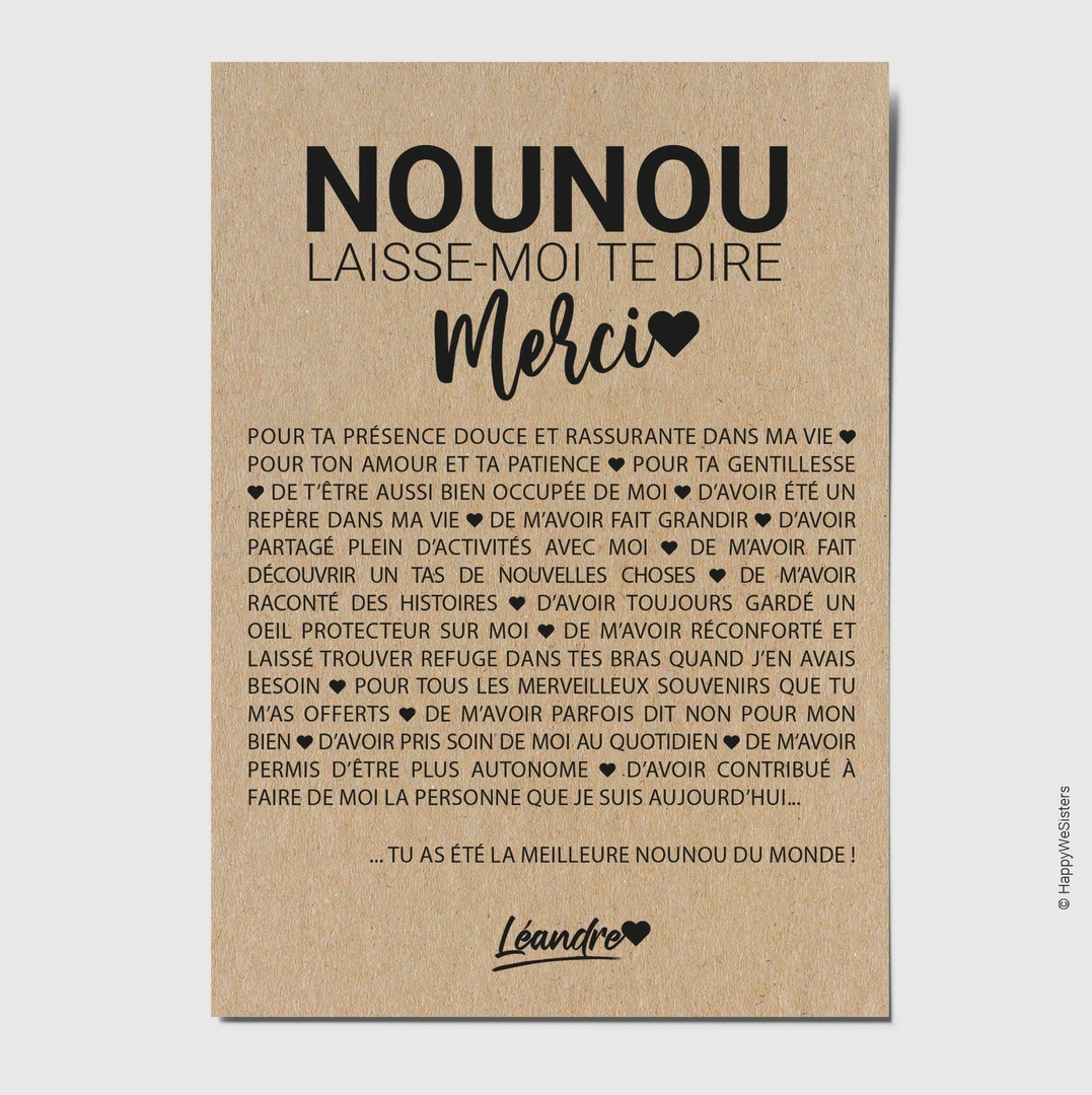 Carte Merci nounou personnalisée - happywesisters
