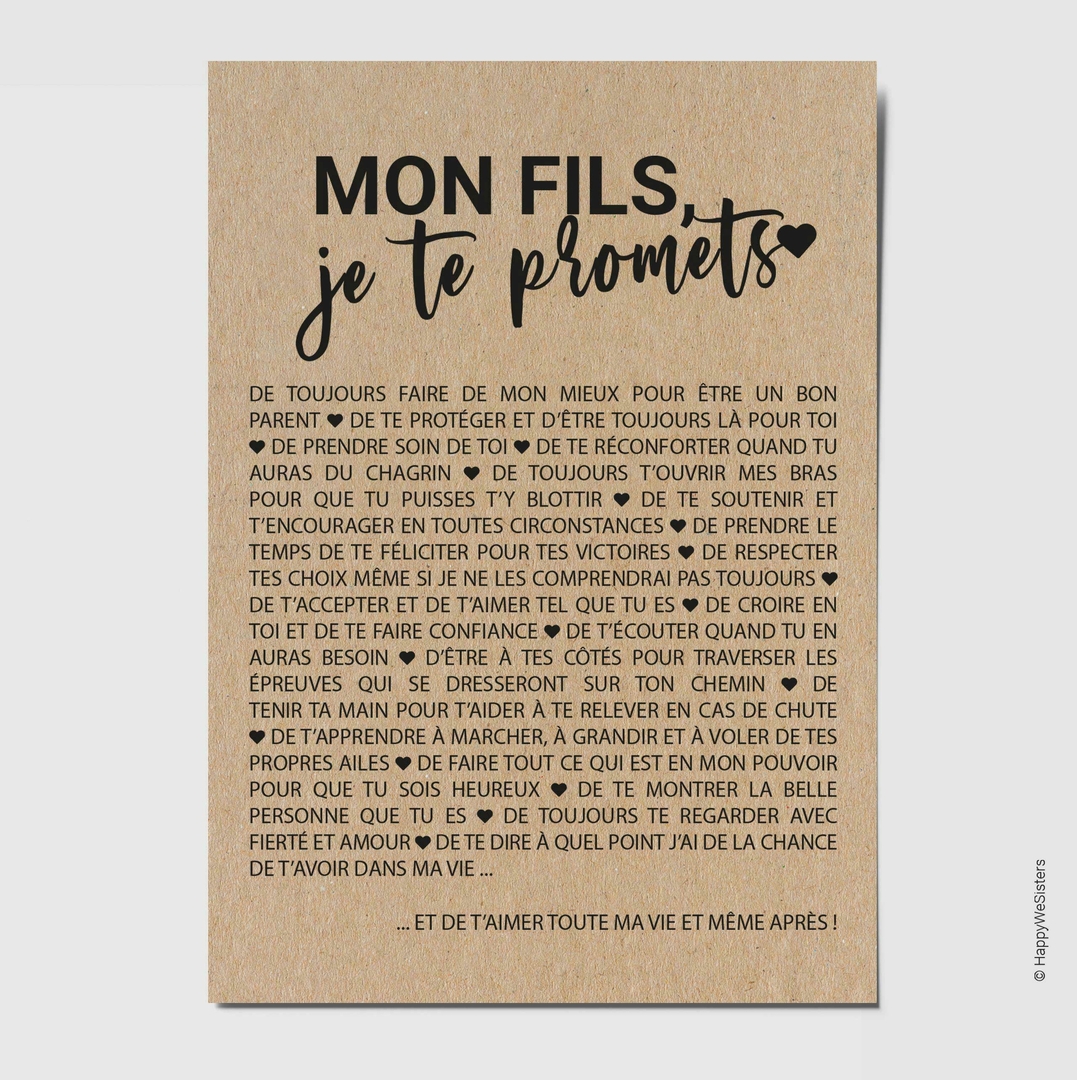 Mon fils je te promets - carte personnalisable - happywesisters