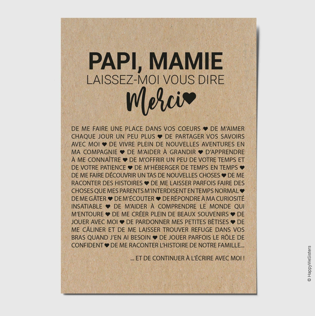 Carte Merci papi, mamie personnalisable - happywesisters