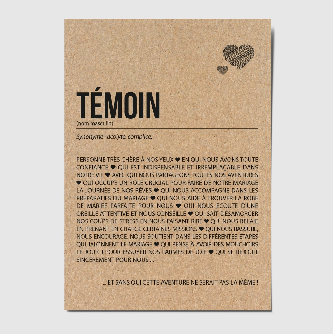 Carte définition témoin personnalisable - happywesisters