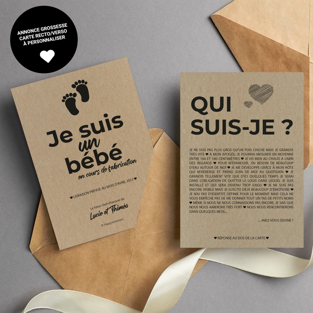 Carte annonce grossesse devinette à personnaliser - happywesisters