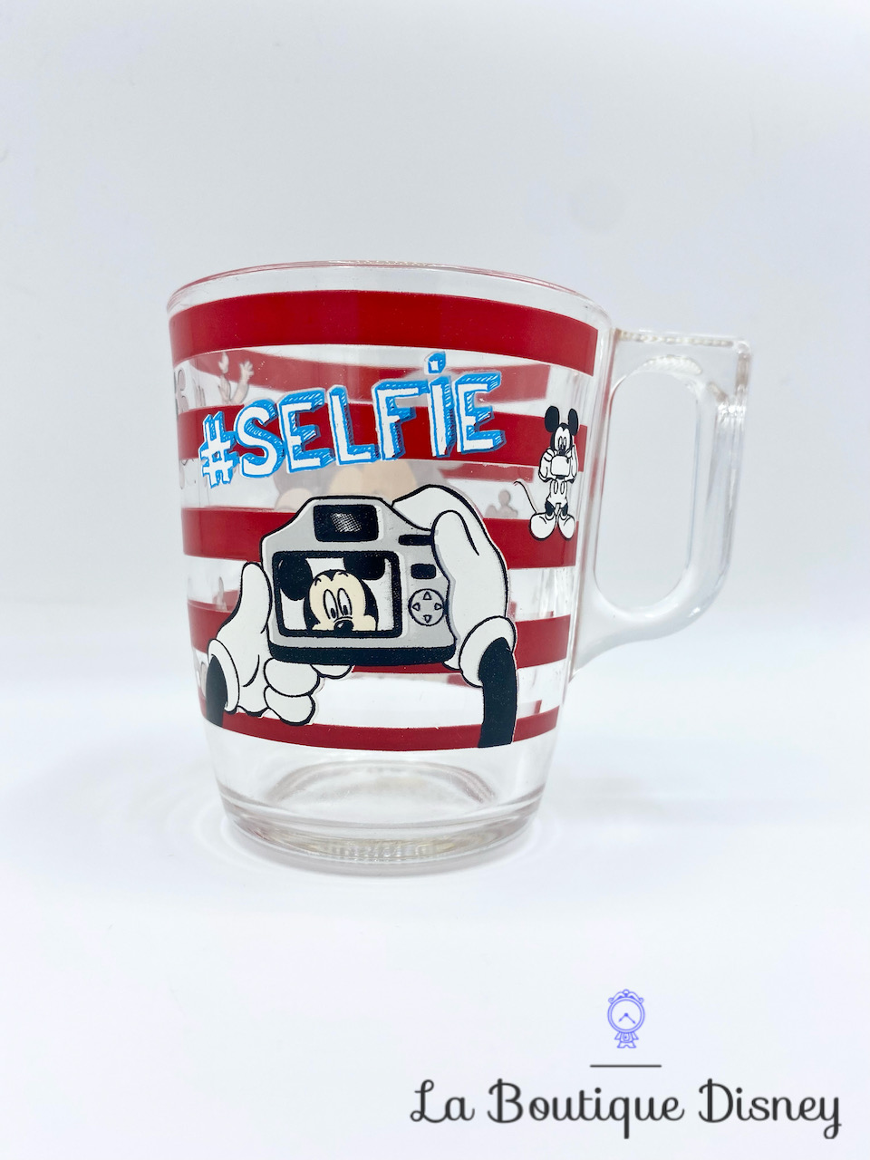 Tasse Mickey Mouse Selfie Disney mug transparent rayures rouge ...
