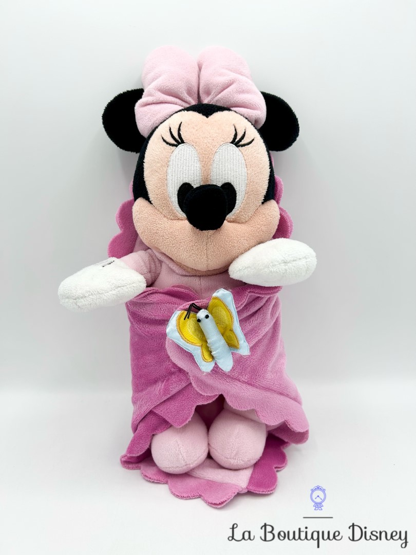 Peluche Minnie Mouse Disney Babies Disneyland couffin couverture rose papillon - Peluches ...