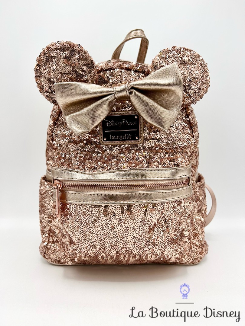 Sac à dos Loungefly Minnie Mouse Rose Gold sequins dorés Disney Parks ...