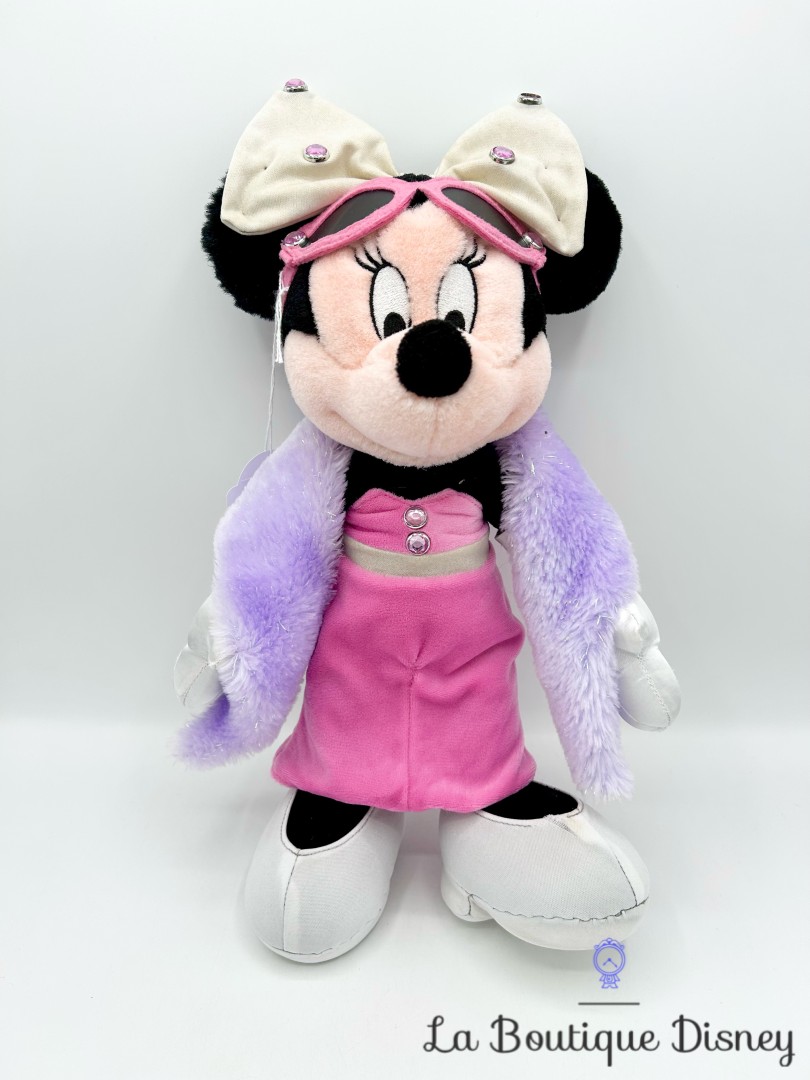 Peluche Minnie Mouse Boa Disneyland Disney robe soirée rose 32 cm ...