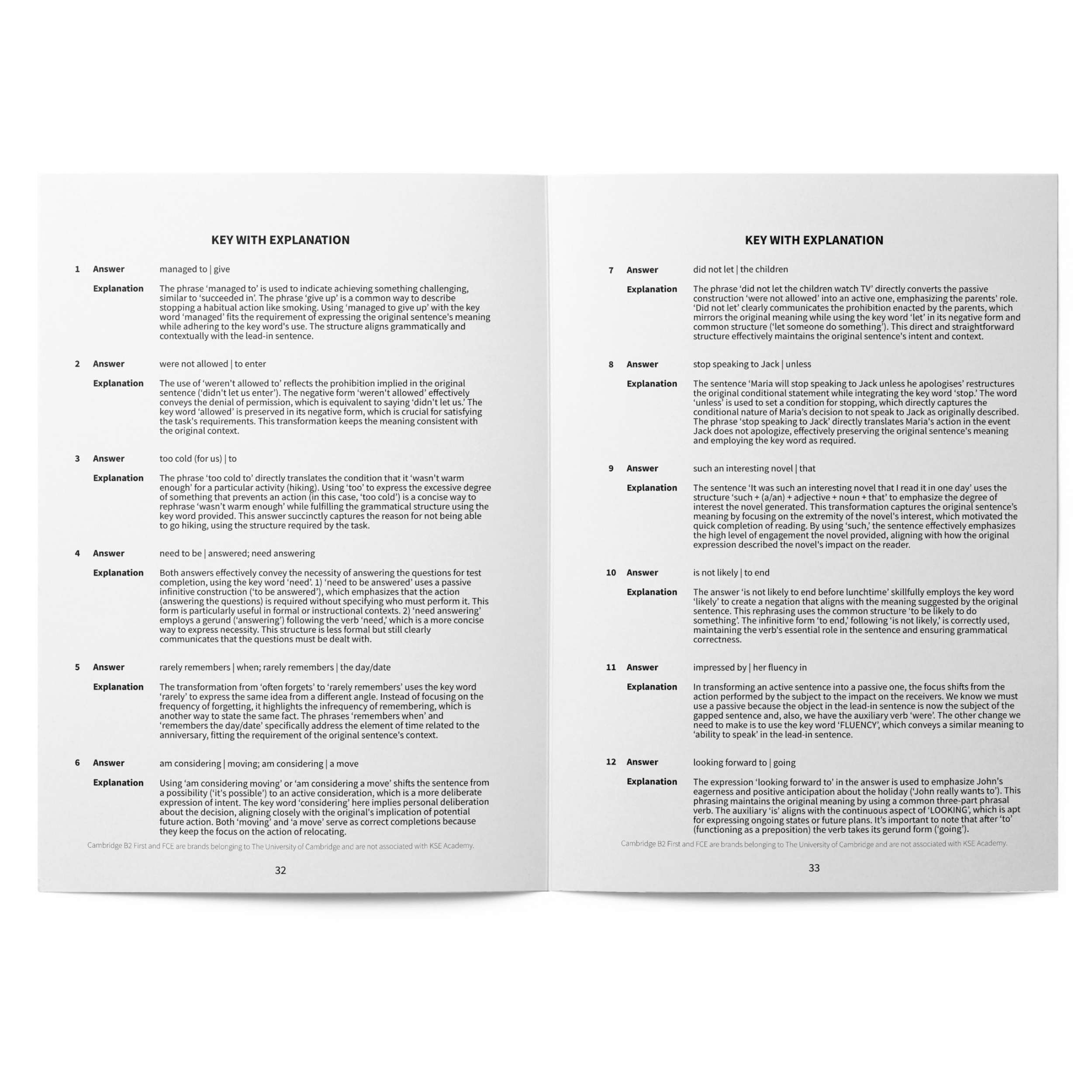 Use of English B2 Part 4: 100 Key Word Transformation Exercises for FCE ...