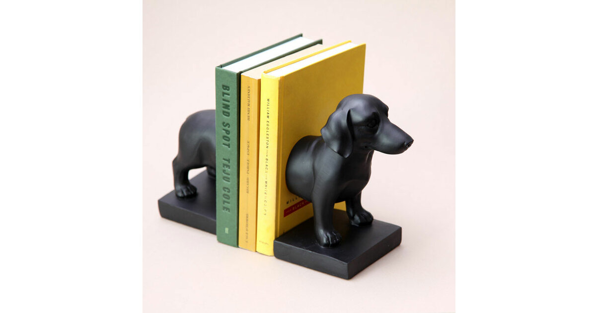 Serre Livres chien Charlie le Teckel en résine noi