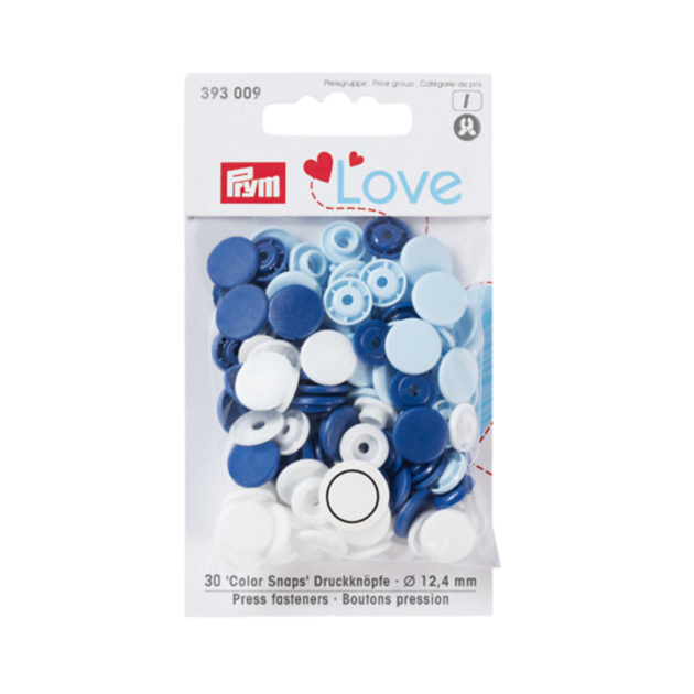 Boutons pression Prym bleu et blanc 12,4 mm par 30 - Mercerie créative ...
