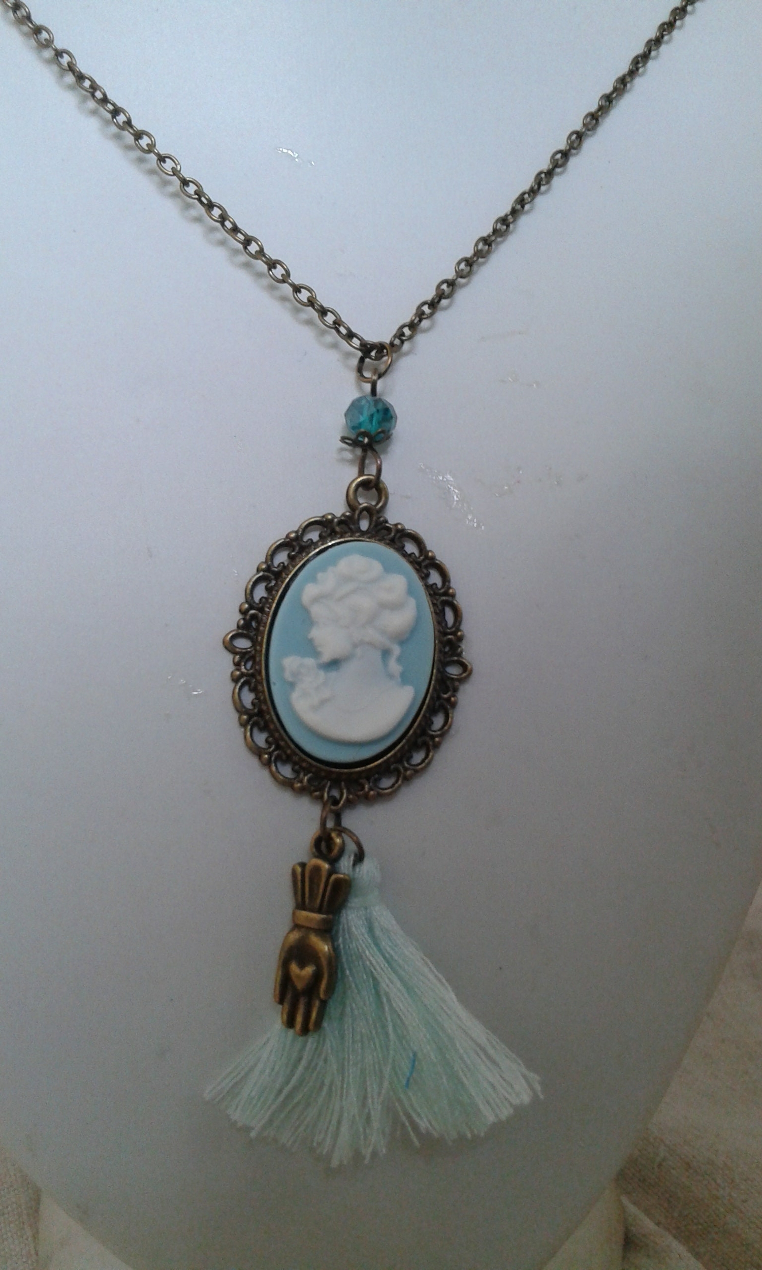 collier "camée vert" - bijoux fantaisies/collier, parure - patines-et-broc