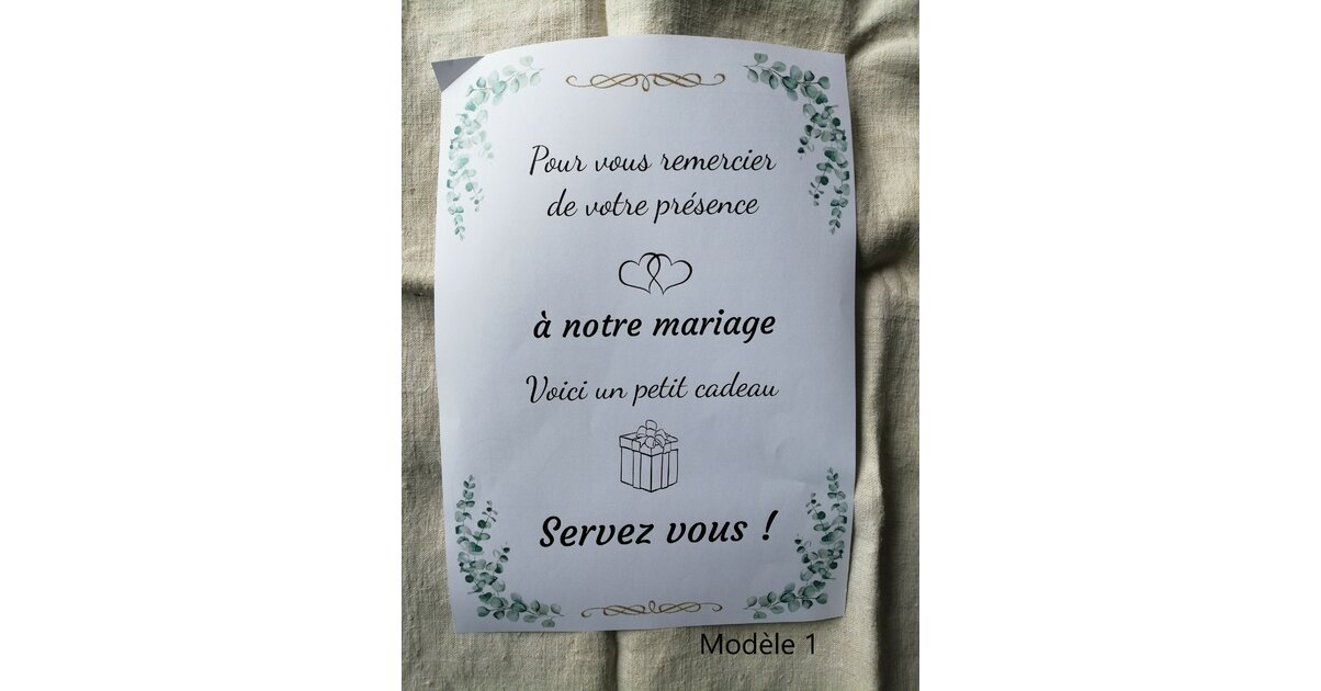 affiche "servez-vous " pour cadeaux invités, personnalisable, 3 modèles ...