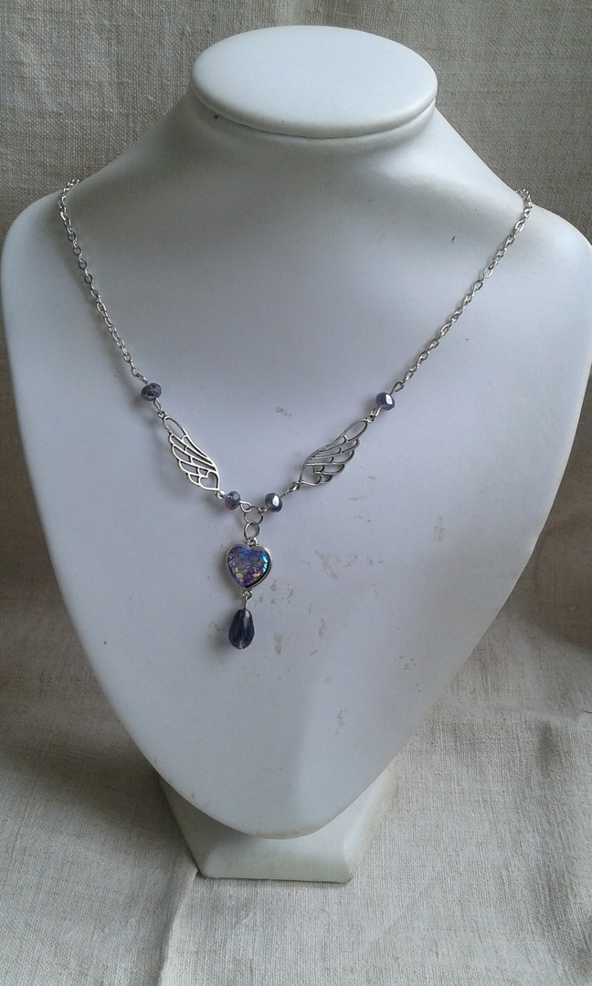 collier "ailes et coeur violet" - bijoux fantaisies/collier, parure ...