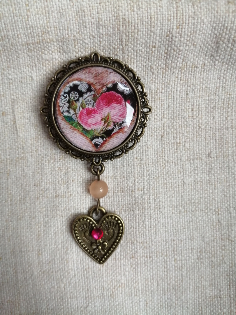 broche "coeur et roses" - bijoux fantaisies/broche - patines-et-broc