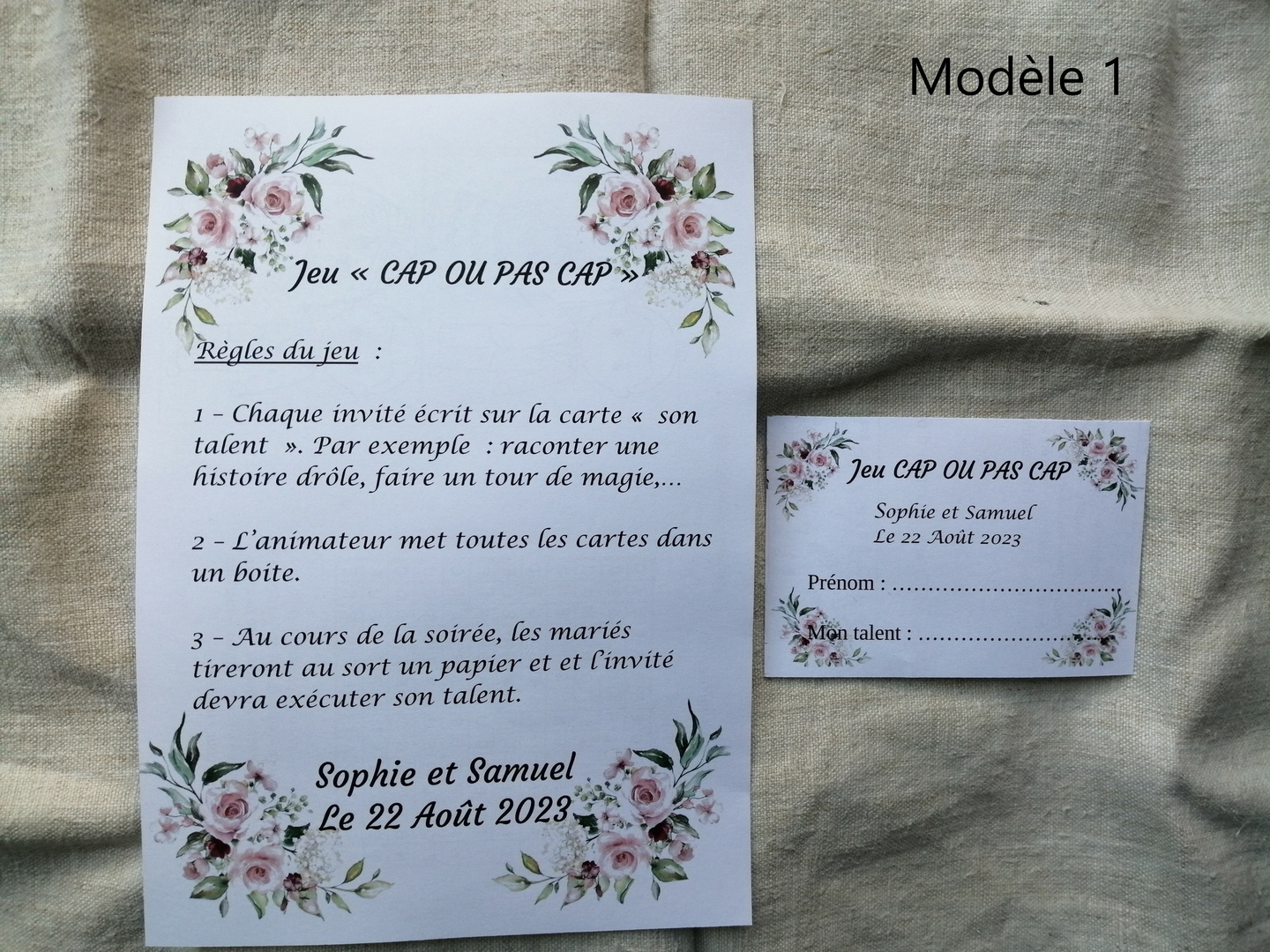 jeu de mariage, "cap ou pas cap, personnalisable, 8 modèles au choix ...