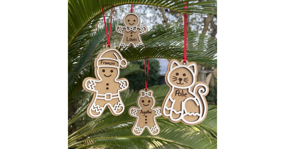 Décoration de sapin Noël bonhomme de pain d’épice personnalisée