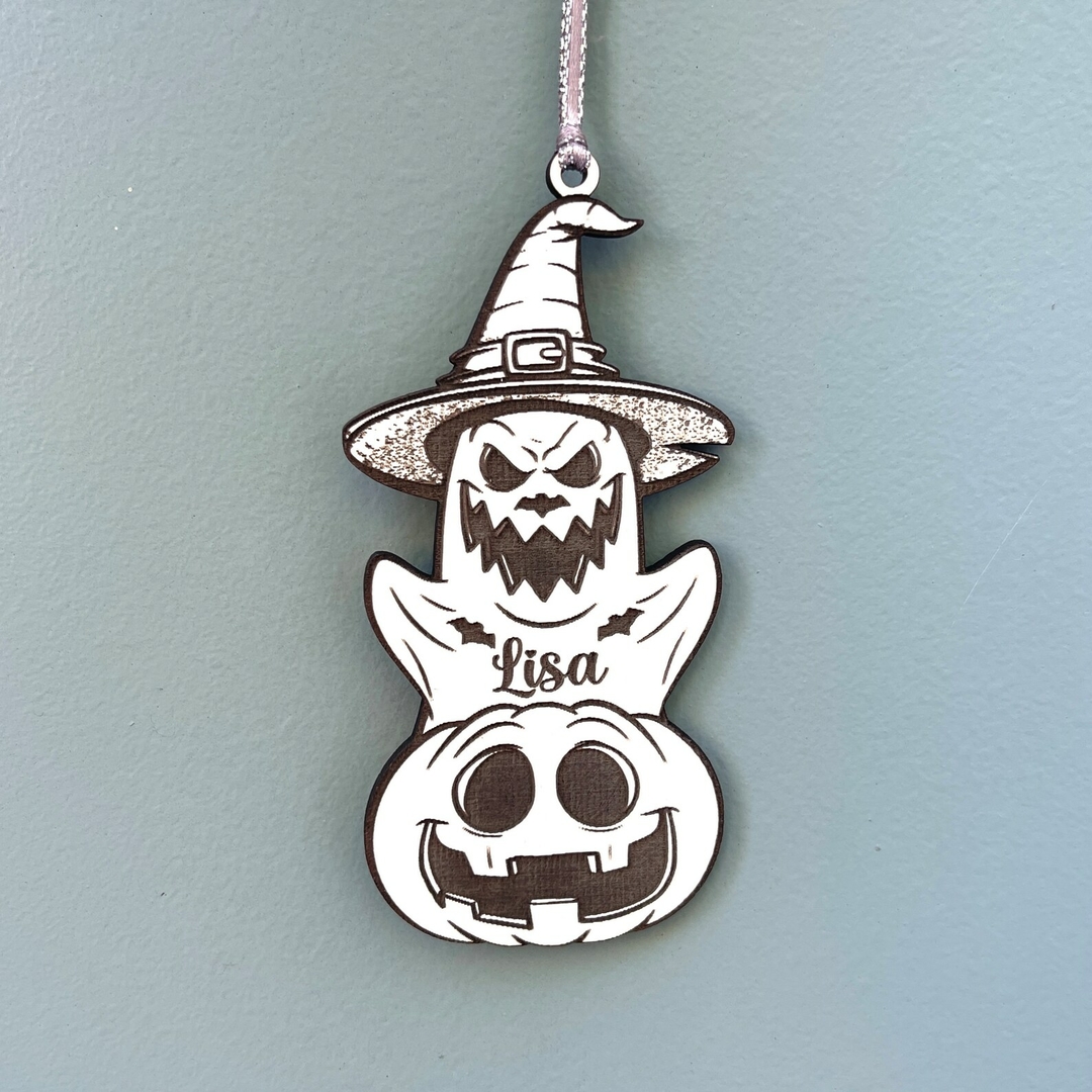 Décoration en bois personnalisée pour Halloween avec prénom