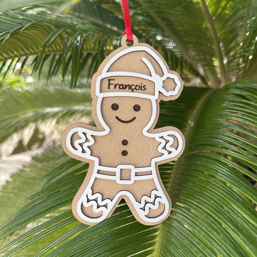 Décoration de sapin Noël bonhomme de pain d’épice personnalisée