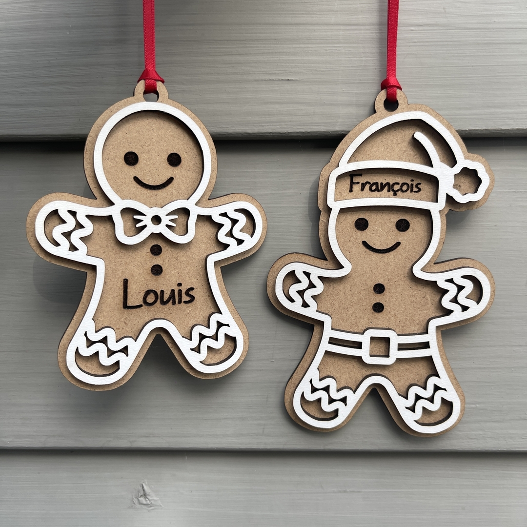 Décoration de sapin Noël bonhomme de pain d’épice personnalisée