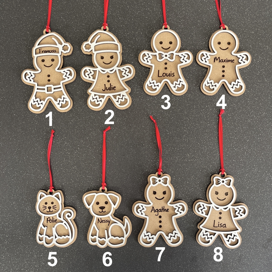 Décoration de sapin Noël bonhomme de pain d’épice personnalisée