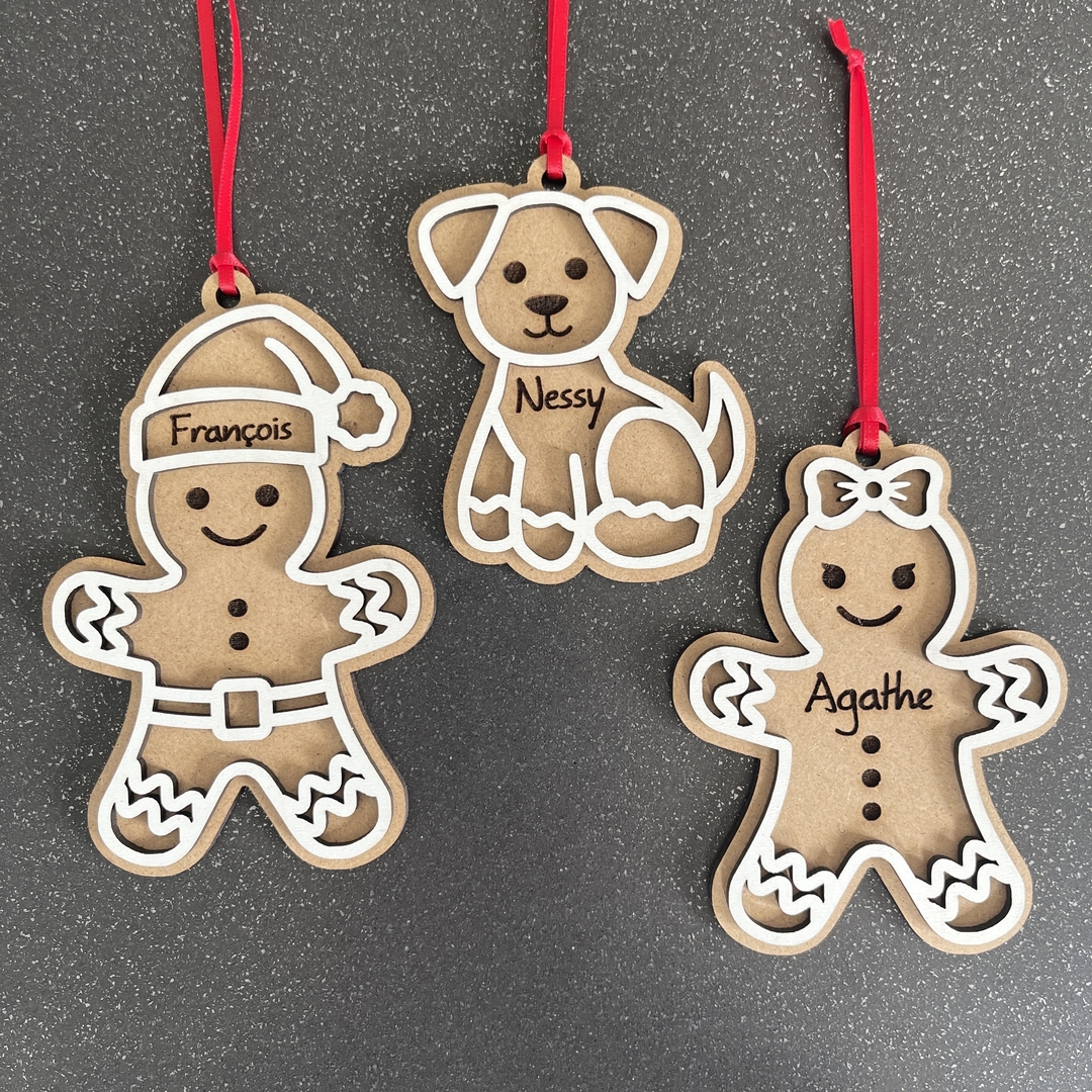 Décoration de sapin Noël bonhomme de pain d’épice personnalisée