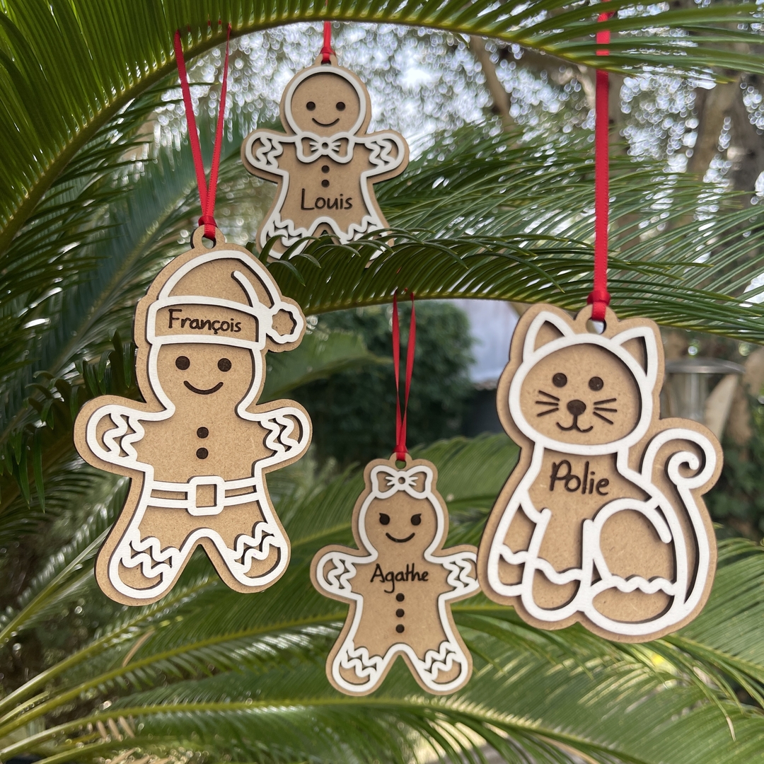 Décoration de sapin Noël bonhomme de pain d’épice personnalisée