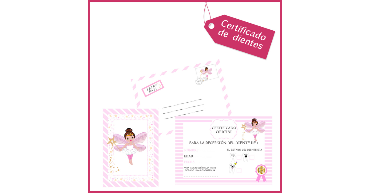 Mini kit Certificado oficial expedido por el Hada de los Dientes con ...