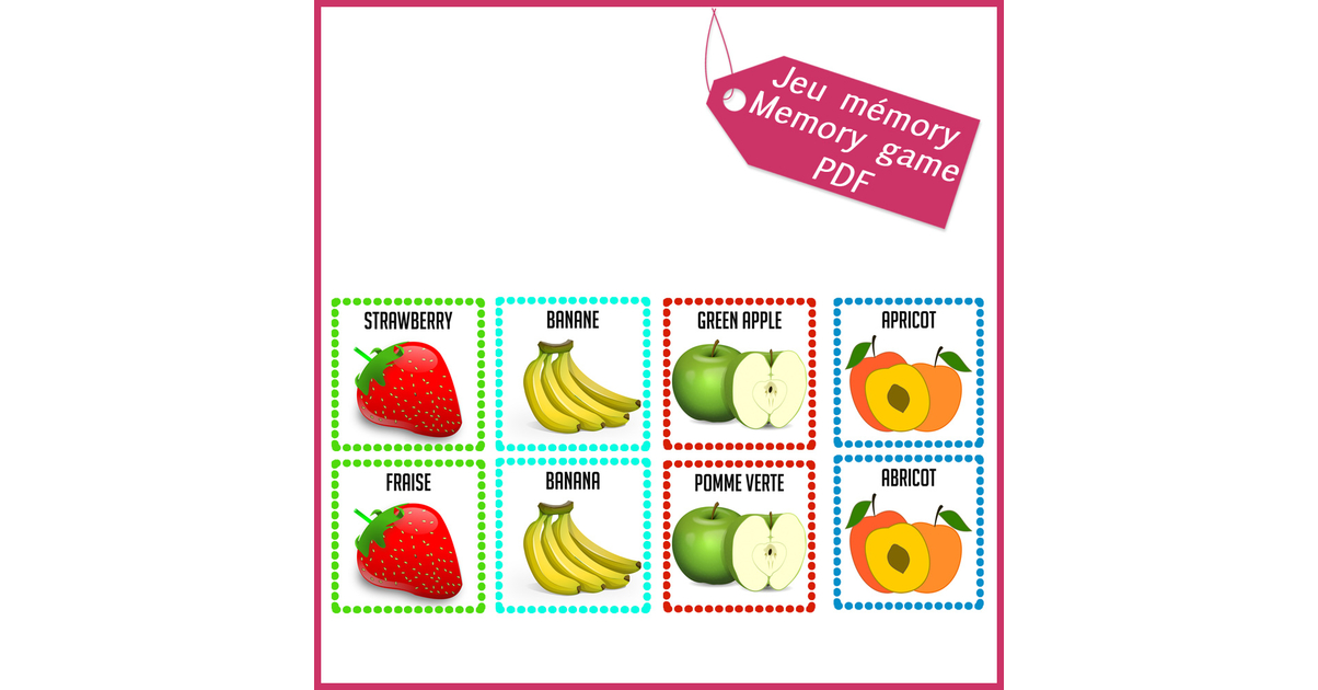 Cartes à jouer Memory « Les fruits du monde » bilingue (français ...