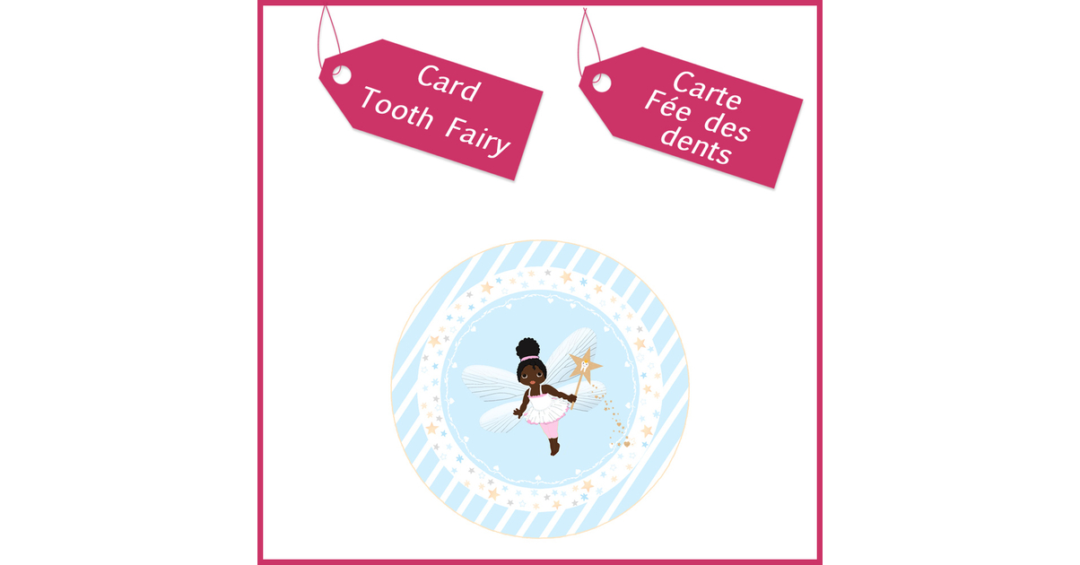 Carte Bleu de la première dent, fée des dents afro / Blue Card of the ...