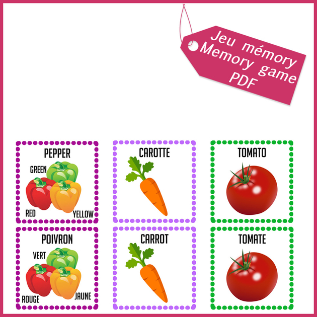 Cartes à jouer Memory « Les légumes du monde » bilingue (français ...