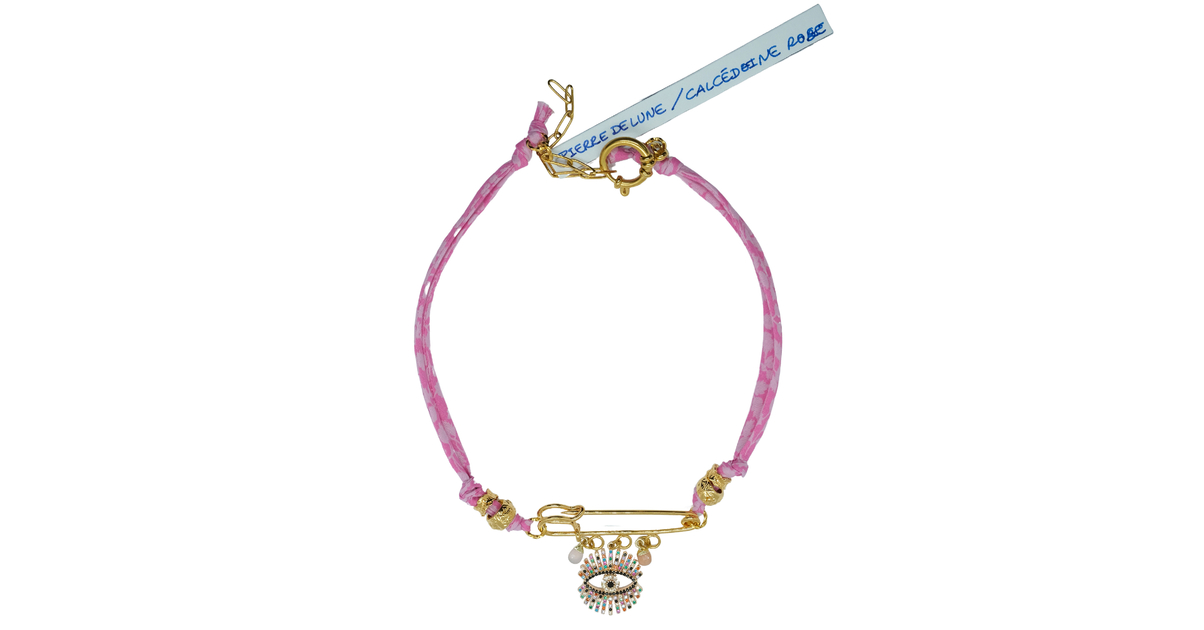 COLLIER SAFETY PINS - PIERRE DE LUNE / CALCEDOINE ROSE - COLLIERS ...