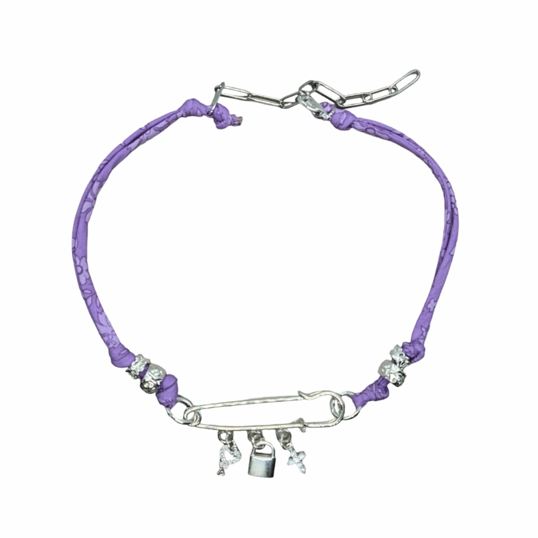 COLLIER SAFETY PINS LILAS - ARGENT - SAFETY PINS - monsens
