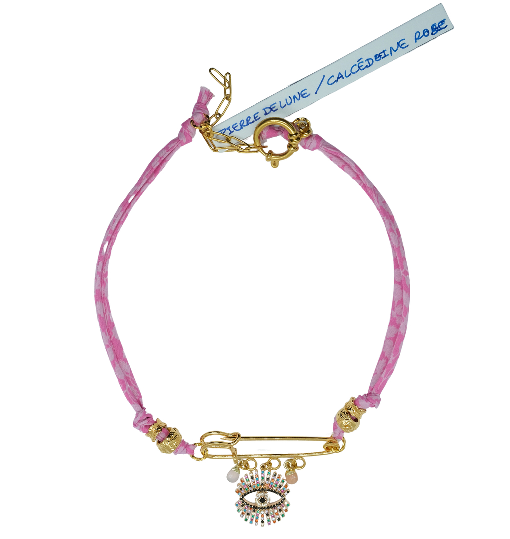 COLLIER SAFETY PINS - PIERRE DE LUNE / CALCEDOINE ROSE - COLLIERS ...