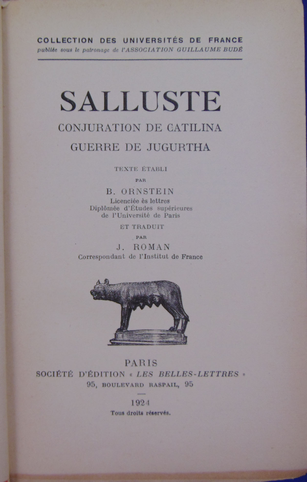 Salluste : Conjuration de Catilina. La Guerre de Jugurtha ... - D470 ...
