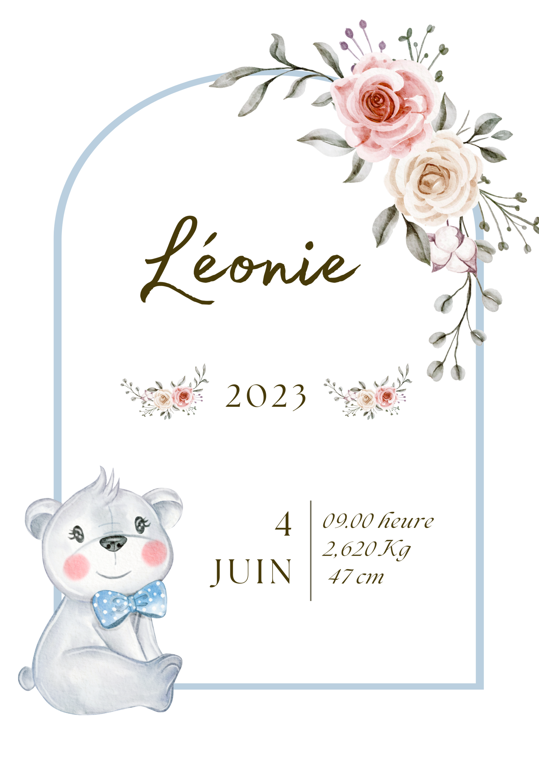 Affiche de naissance personnalisée Ourson et fleurs - Cadeaux Naissance ...