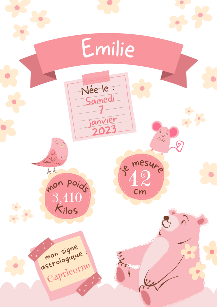 Affiche de naissance personnalisée Ours - Cadeaux de Naissance/Affiches ...