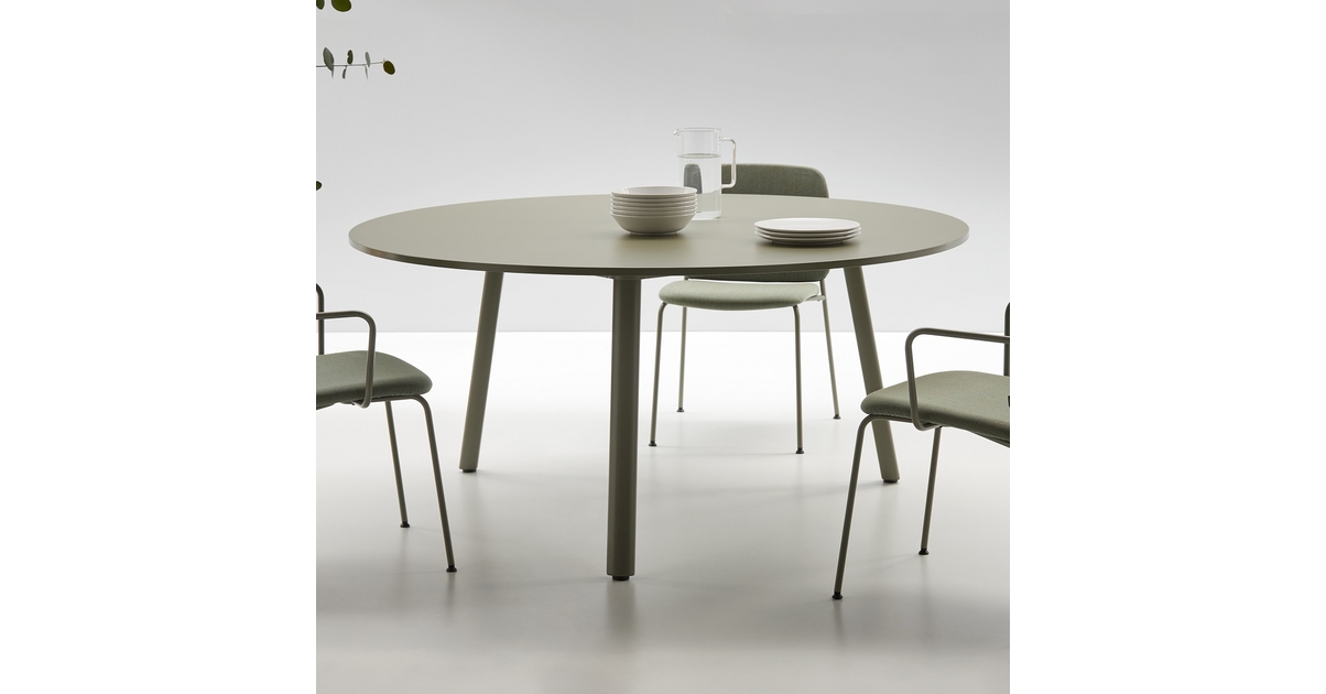 Table de réunion ronde 6 personnes en bois et métal