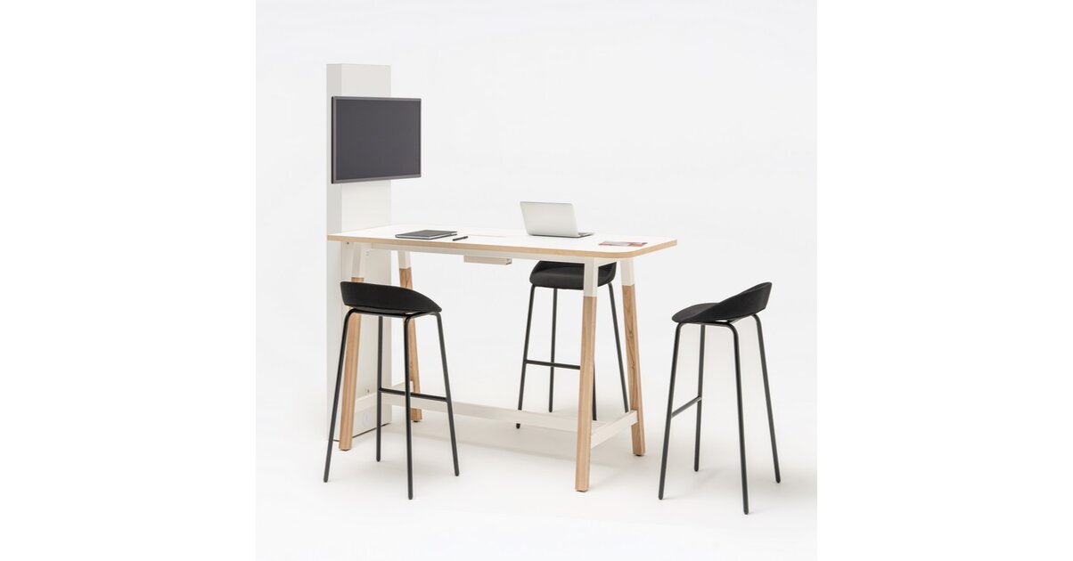 Table haute de réunion multimédia connectée avec support écran