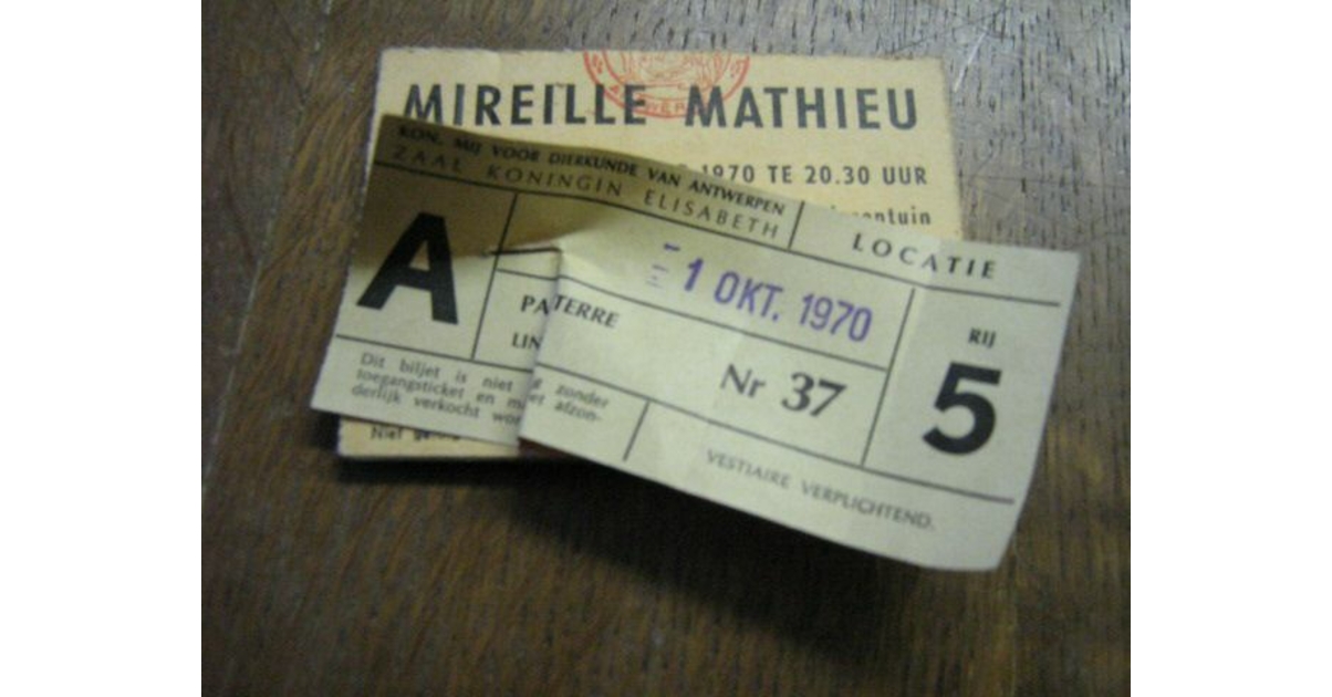 MIREILLE MATHIEU BILLET DE SPECTACLE BELGIQUE 1970 3 - Divers - byk-bazar