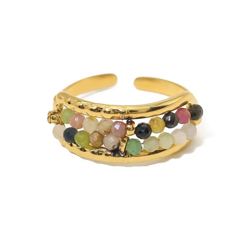 Bagues ajustables en acier inoxydable, pierres naturelles et émail ...