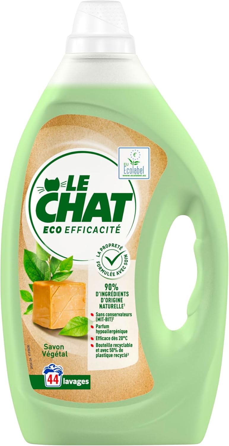 LE CHAT - LESSIVE LIQUIDE ECO-EFFICACITE SAVON VEGETAL Bidon de 1980 ml ...