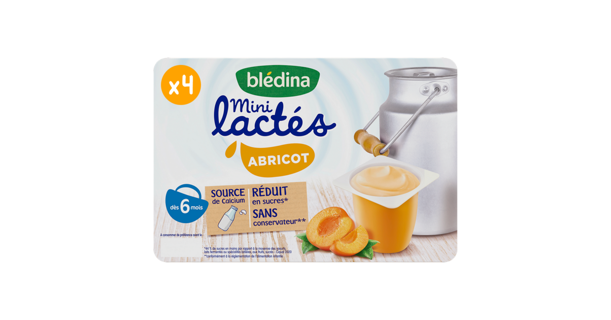 BLEDINA - MINI LACTES ABRICOT DES 6 MOIS 6 pots de 55g - Goûters et ...