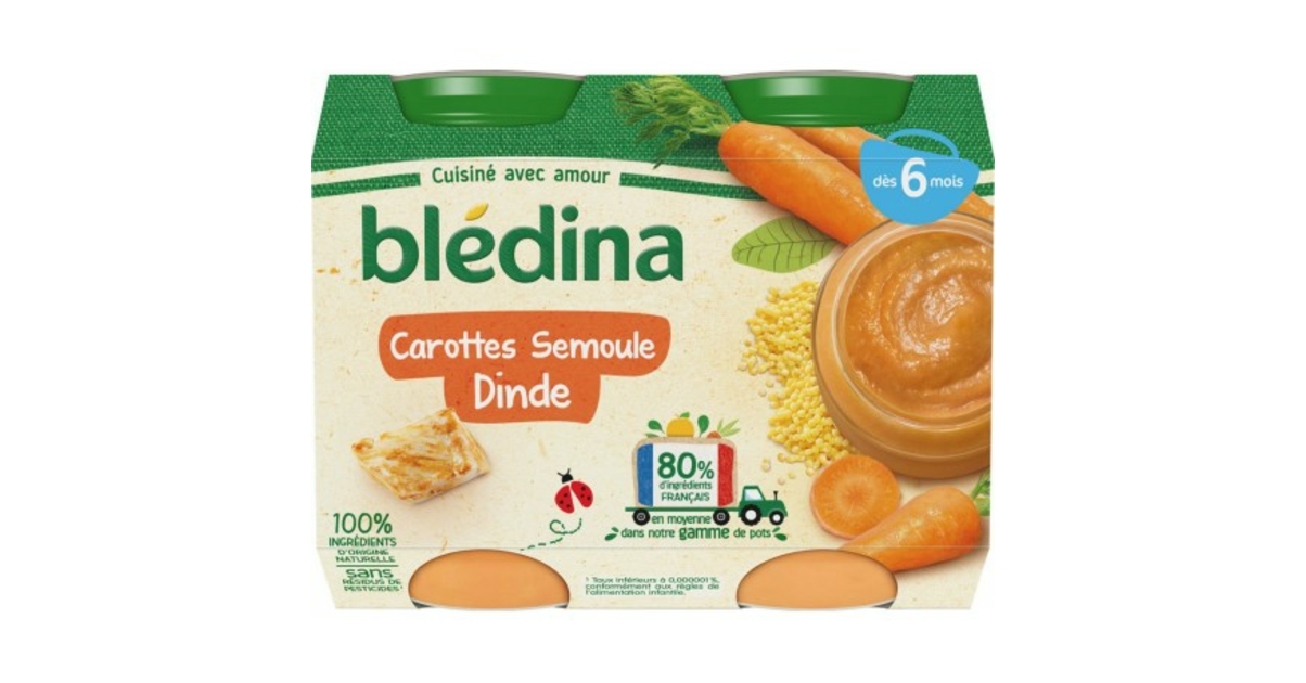 BLEDINA - CAROTTES, SEMOULE ET DINDE 2 x 200g - Repas de Bébé/Repas dès ...