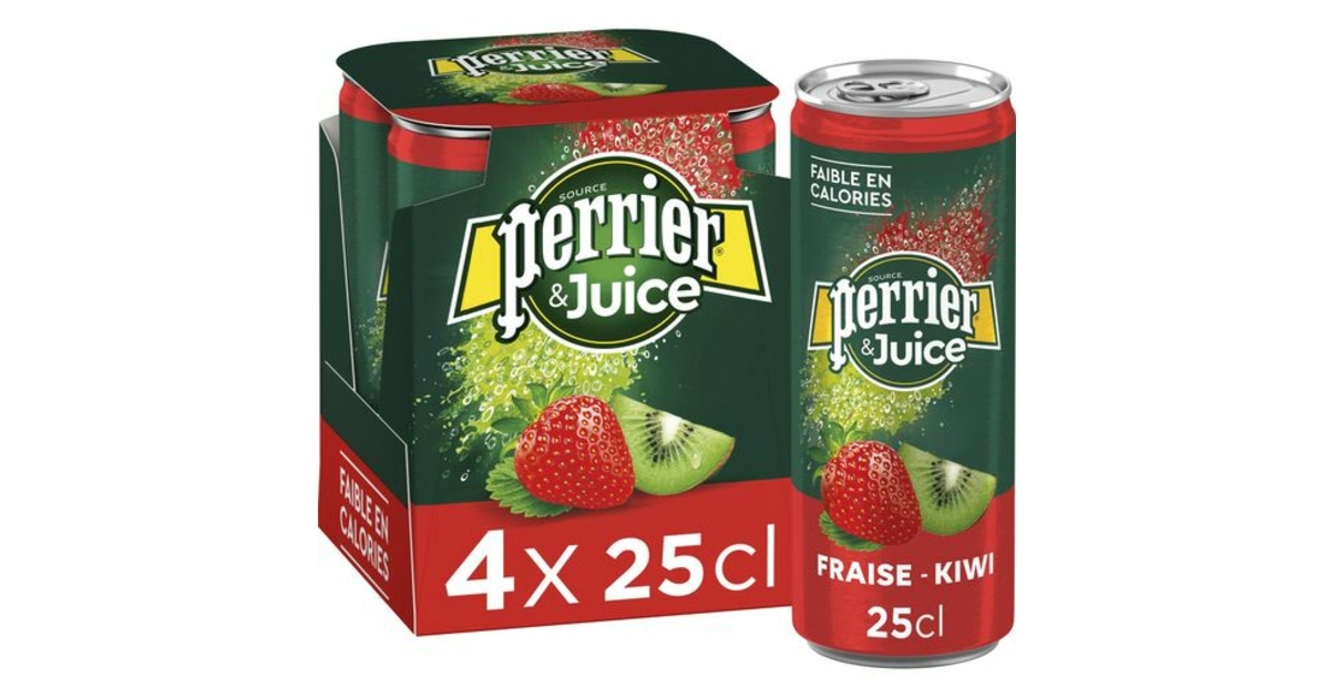 PERRIER - EAU GAZEUSE AROMATISÉE FRAISE KIWI Pack de 4 canettes de 25cl ...