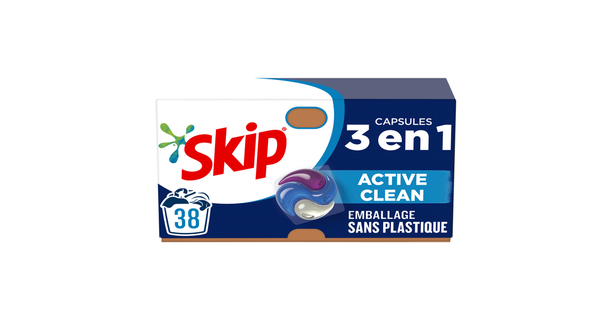 SKIP - LESSIVE CAPSULES 3 EN 1 ACTIVE CLEAN Boite de 38 capsules - Le ...