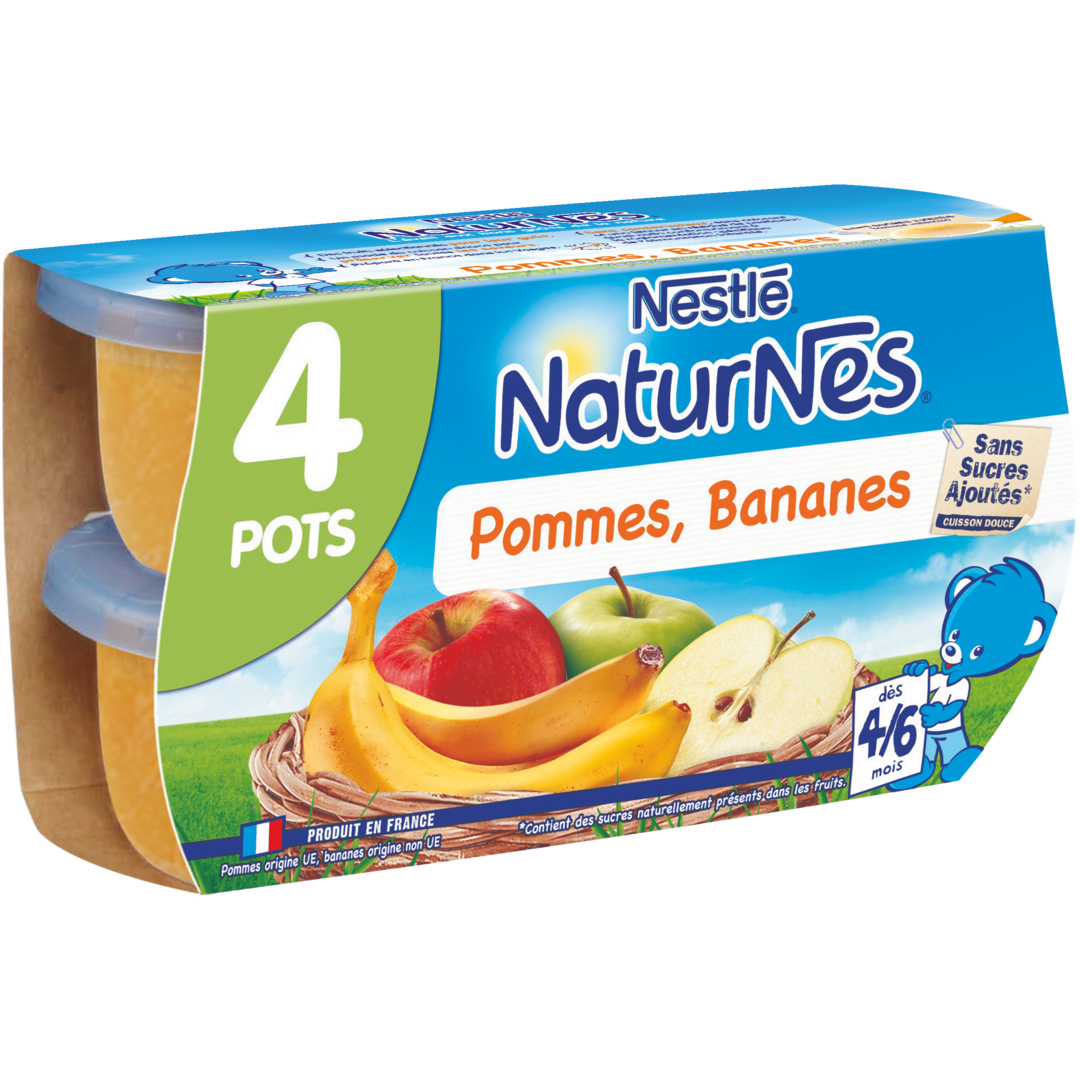 NESTLE - NATURNES POMMES BANANE DES 4 MOIS 4 Pots de 130g - Goûters et ...