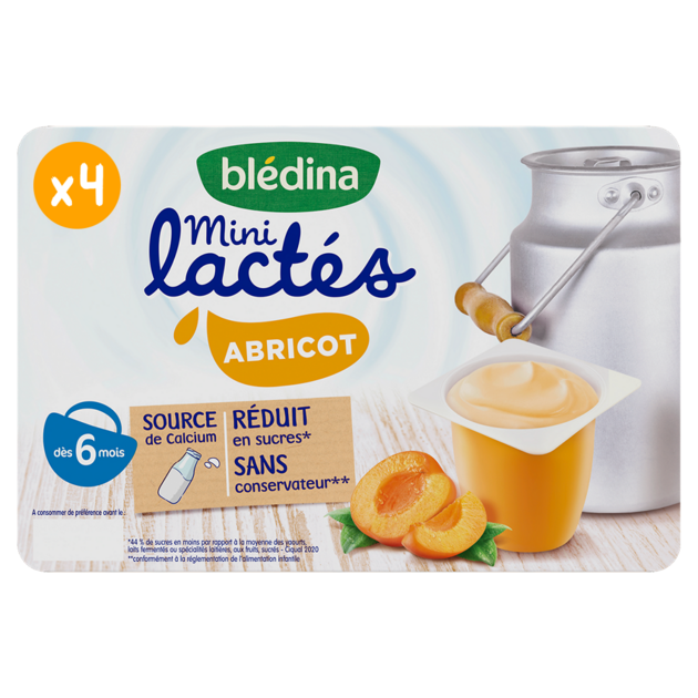BLEDINA - MINI LACTES ABRICOT DES 6 MOIS 6 pots de 55g - Goûters et ...